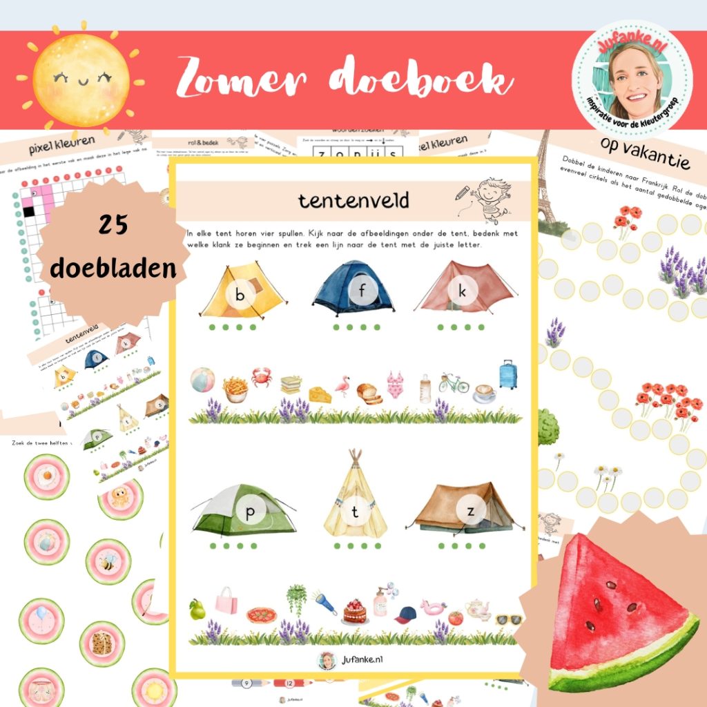 Zomer werkbladen, doekboek voor kleuters | Juf Anke